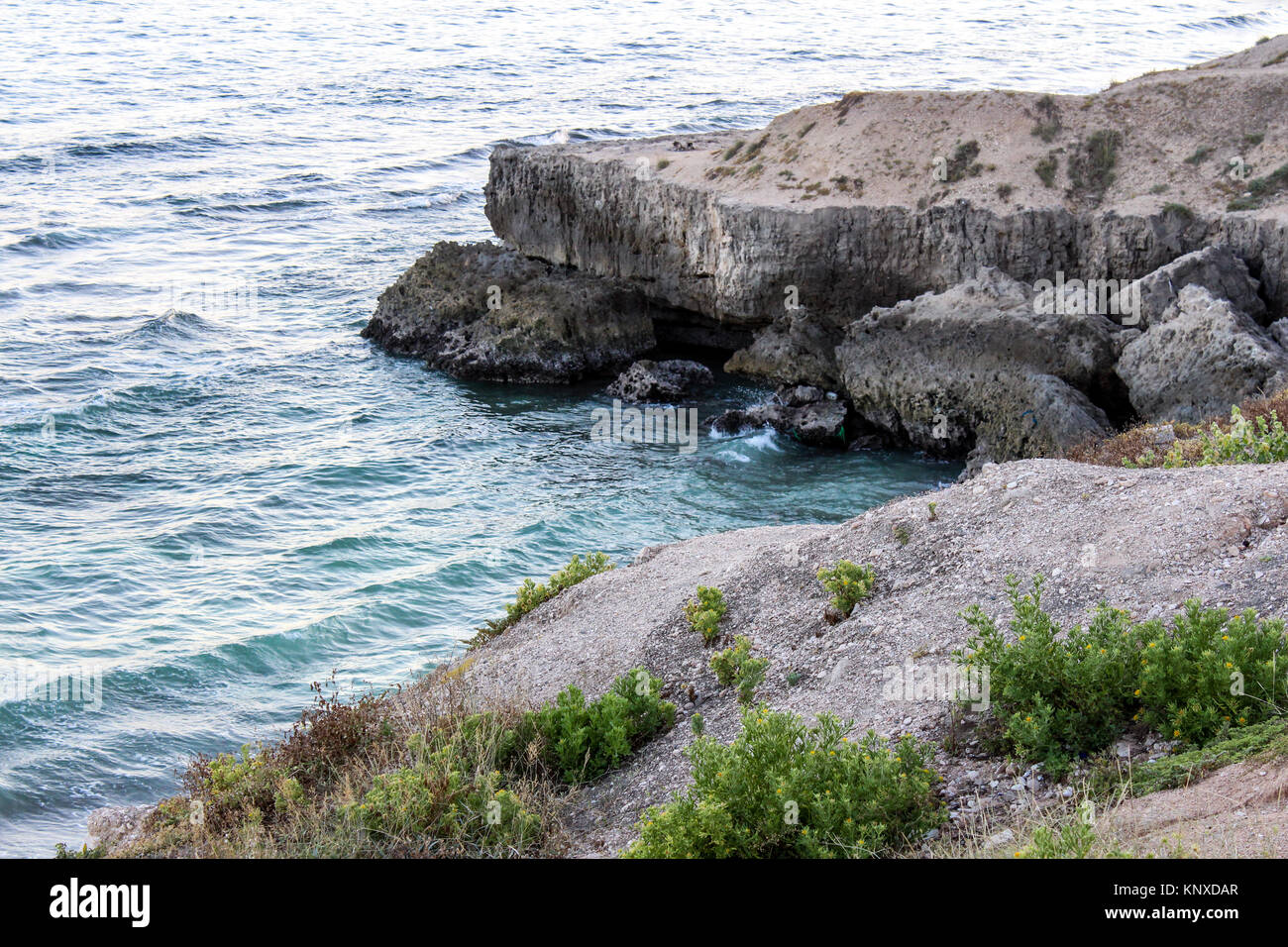 seaside or sea view of Oman beach deep water with rocks beautiful ...