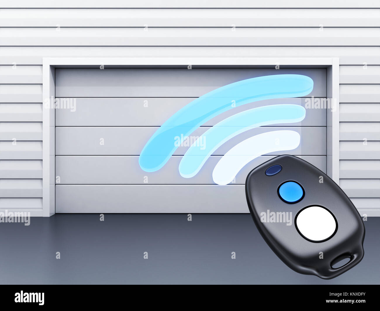 White car garage, view front and remote Control. 3d illustration Stock ...