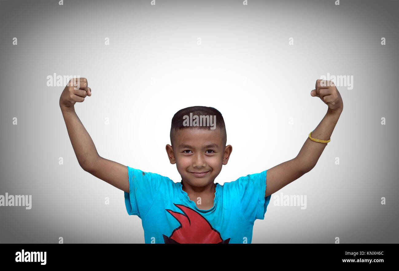 Asian strong children on white background, Include clipping path Stock ...