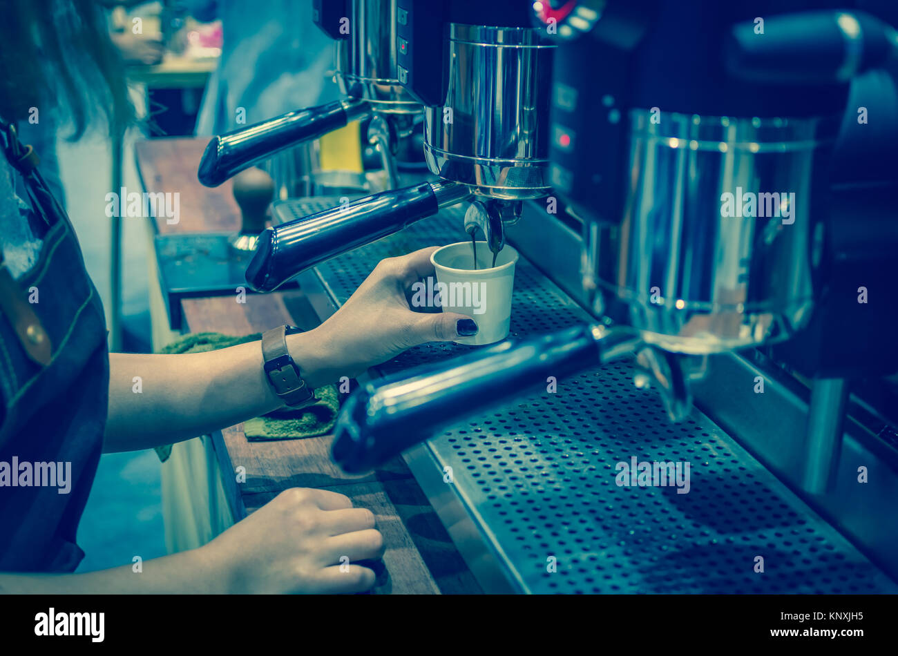 Coffee machine making espresso shot in a cafe shop Stock Photo - Alamy