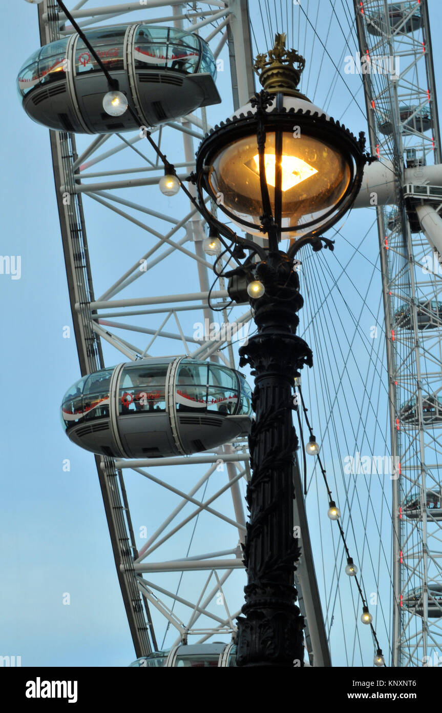 the London eye on the south bank of the river thames. London landmarks ...