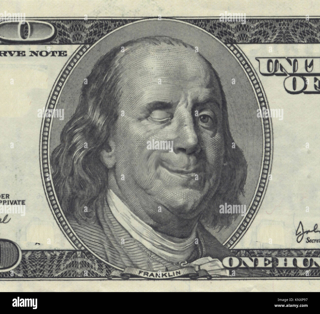 Smiling Ben Franklin with Wink Stock Photo - Alamy