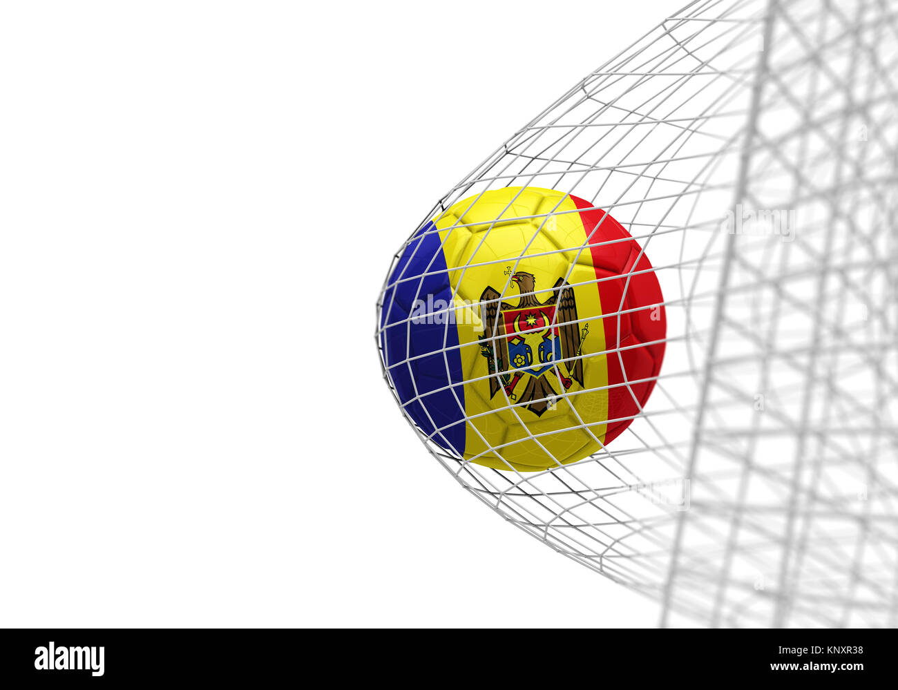 Moldova flag soccer ball scores a goal in a net Stock Photo - Alamy