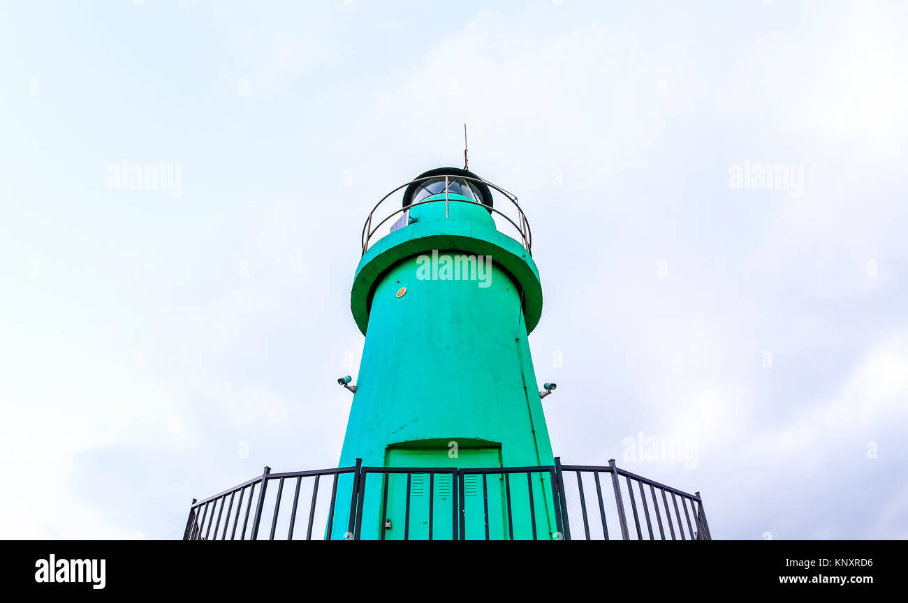 Green port Lighthouse photographed frontally and from below, in the ...