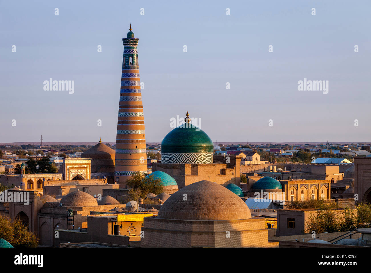 The Skyline Of The City Of Khiva At Sunset, Khiva, Uzbekistan Stock ...