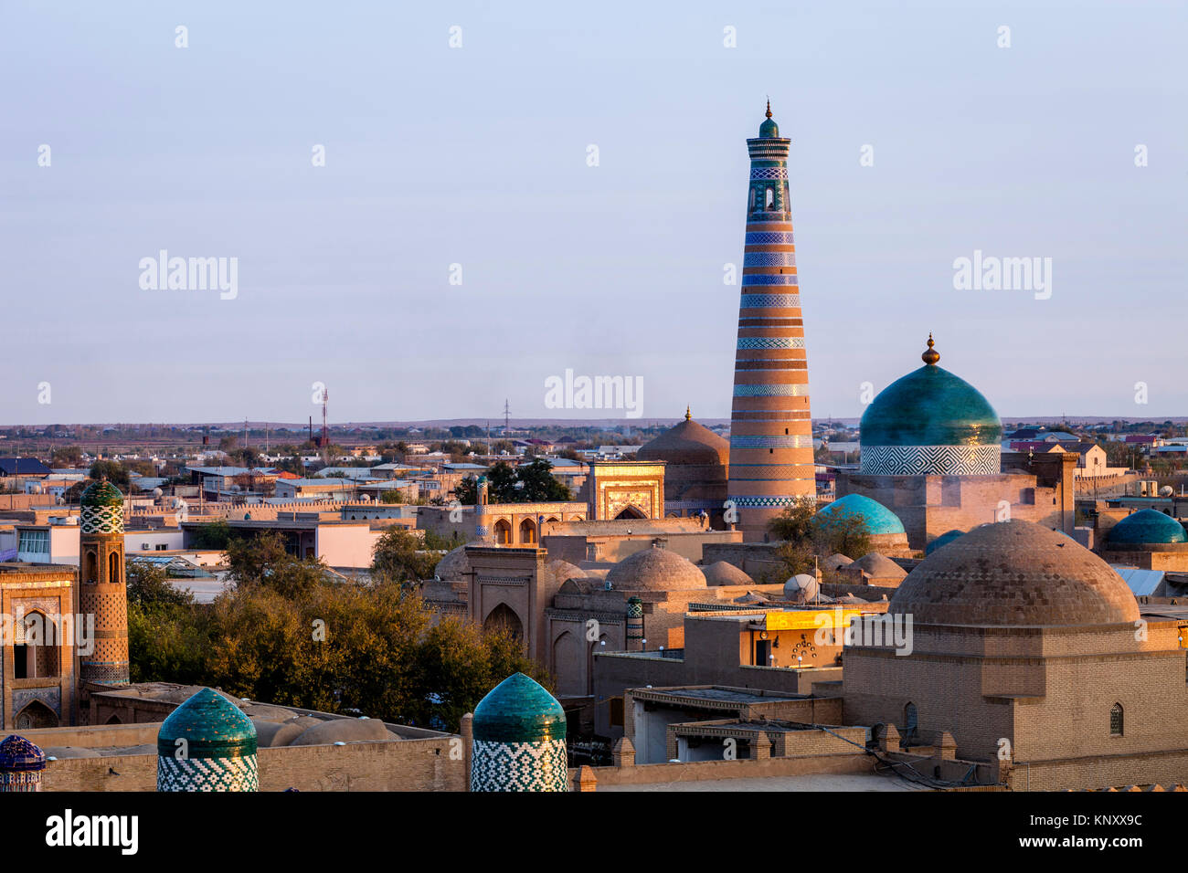 The Skyline Of The City Of Khiva At Sunset, Khiva, Uzbekistan Stock ...