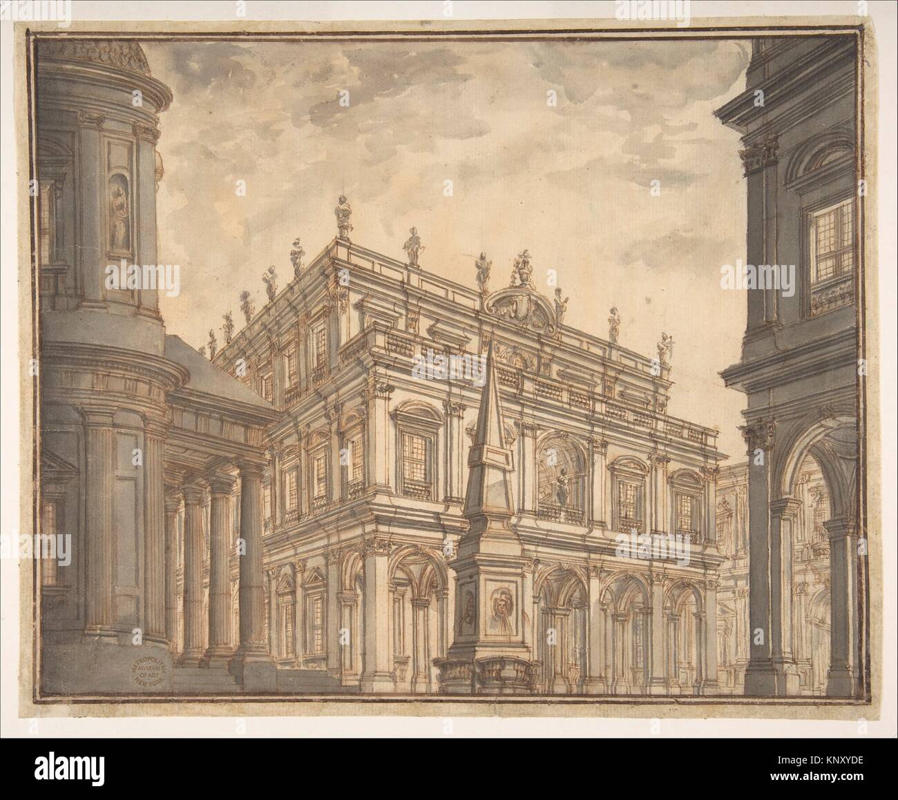 Design for a Stage Set: A Town Square with a Fountain. Artist ...