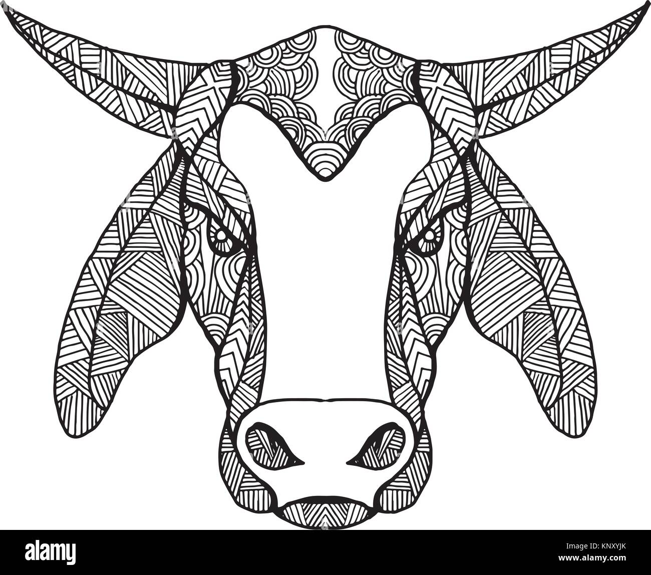 Mandala style illustration of a brahma or Brahman bull head viewed from ...