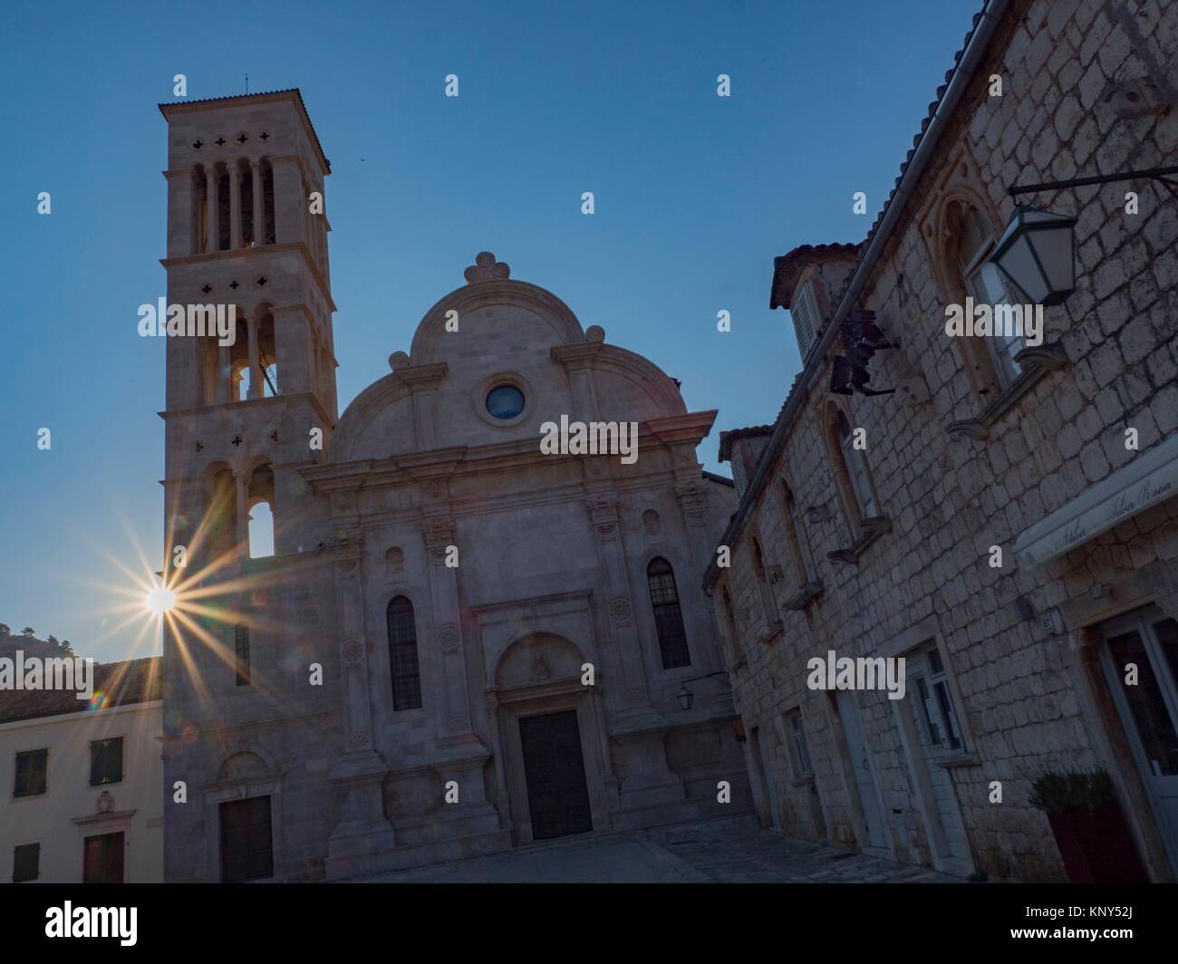 Hvar Village on Hvar Island Croatia St Stephans Cathedral Stock Photo ...