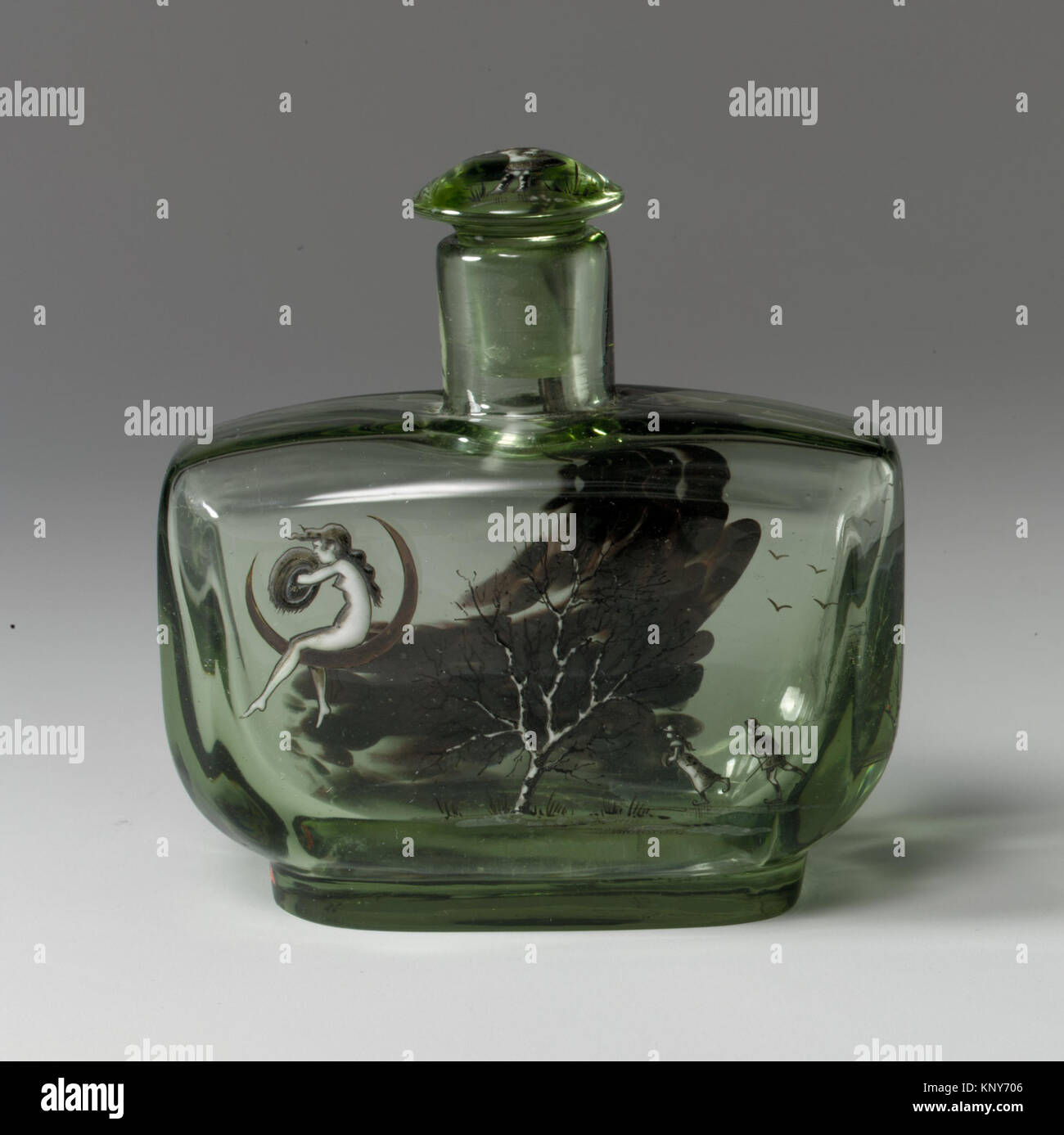 A glass bottle with stopper by Emile Gallé, made circa 1880–1890 in ...