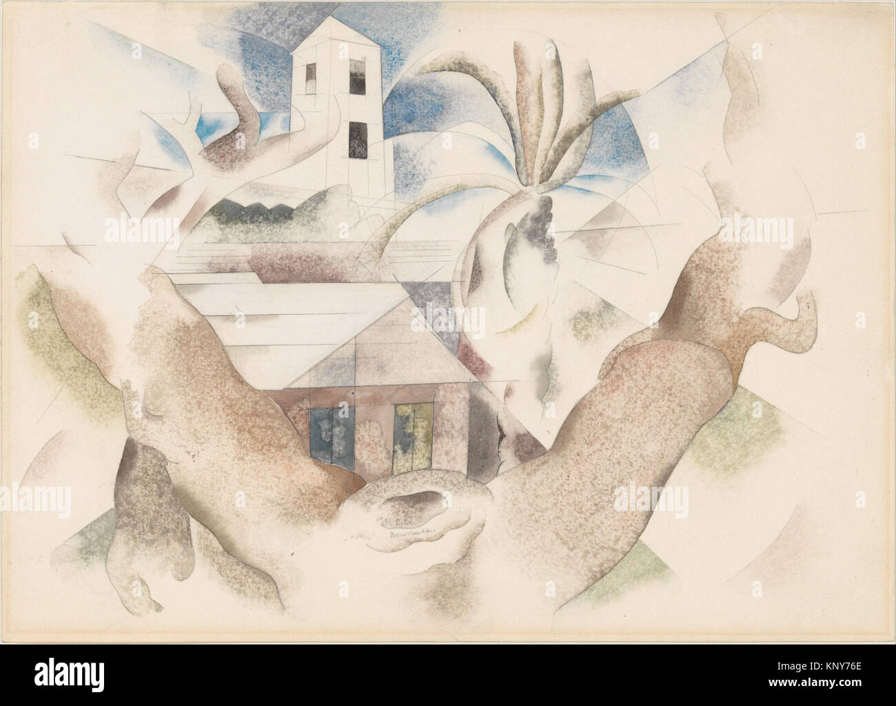 Watercolor and graphite drawing 'Bermuda No. 1, Tree and House' by ...