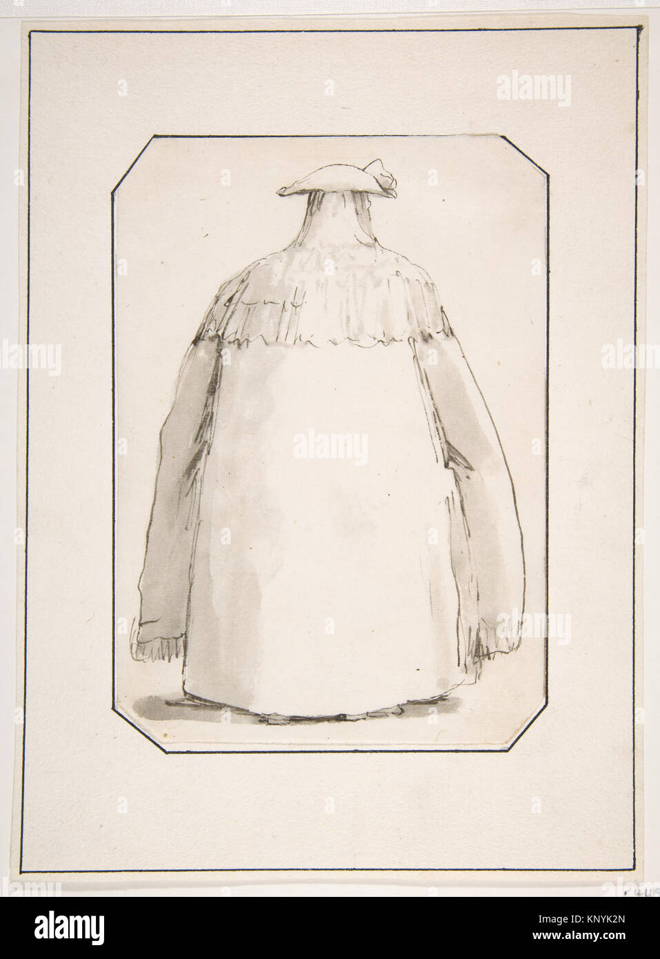 This caricature depicts a heavyset individual wearing a long cloak and ...