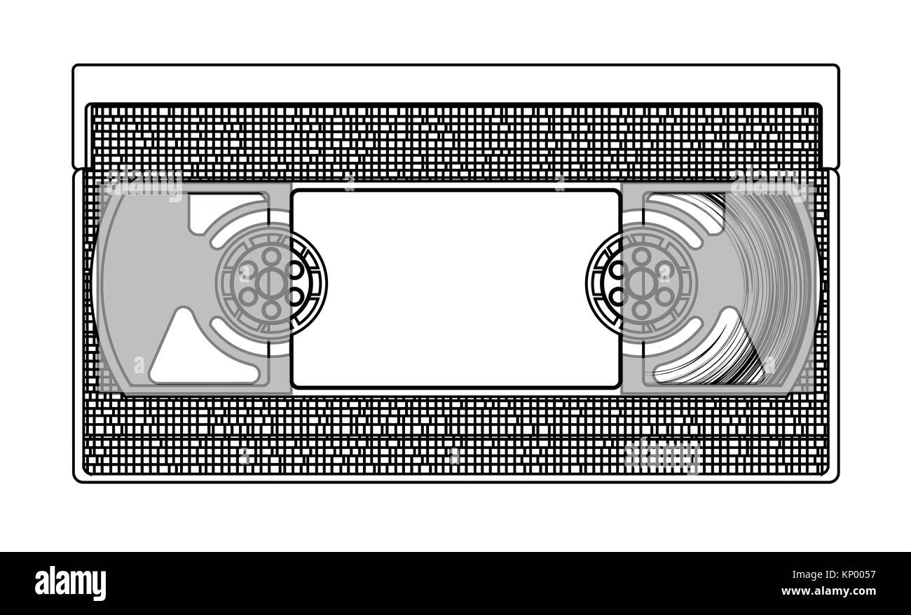 A typical old fashioned video cassette in line drawing over a white ...
