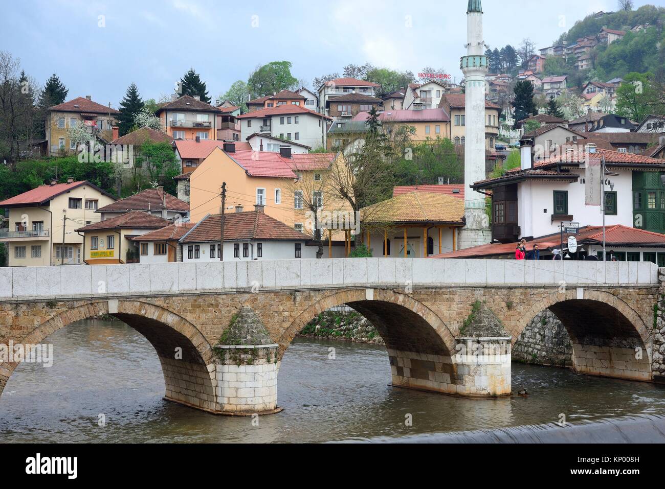 Miljacka river. Seher-Cehajina bridge. Sarajevo, Bosnia and Herzegovina ...