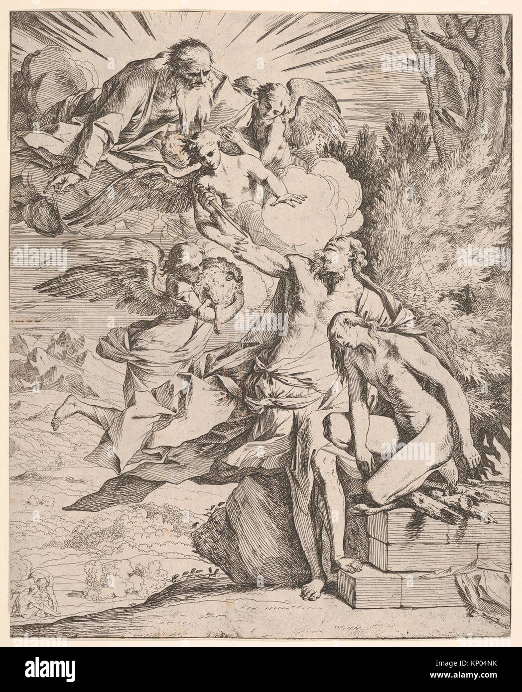 Sacrifice of Isaac: an angel presses against the dagger-bearing arm of ...