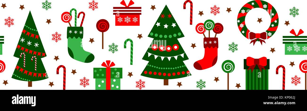 Merry Christmas decorations elements seamless pattern horizontal ...
