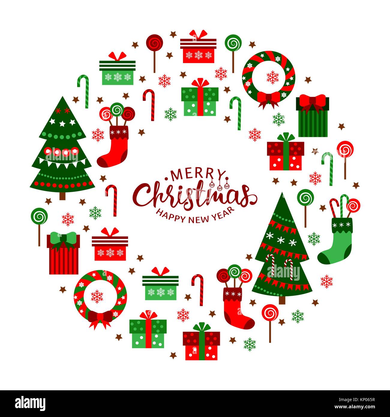 Christmas flat icons in a circle. Merry Christmas and Happy New Year ...