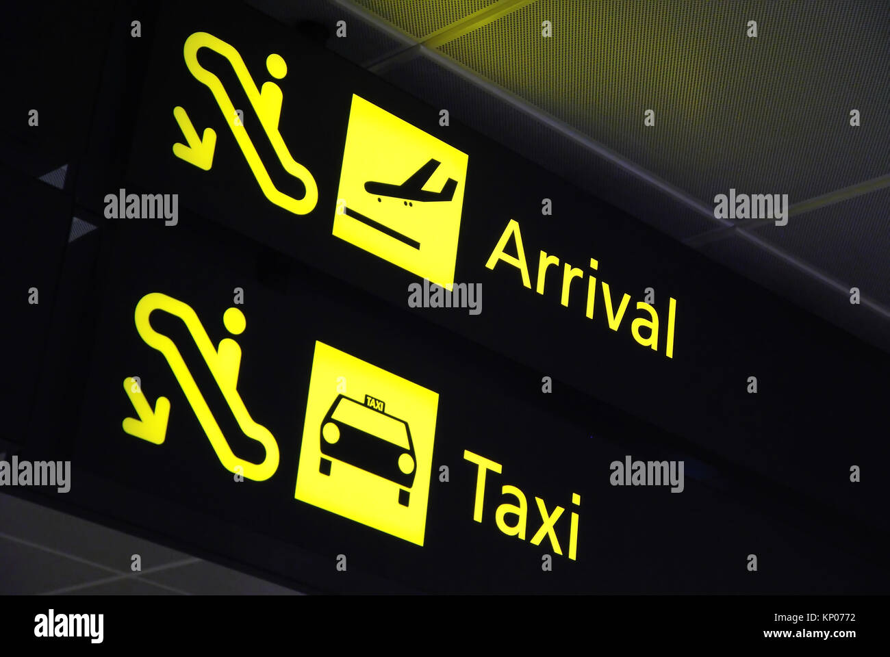 Arrival and taxi signages at the airport for concepts related to travel ...