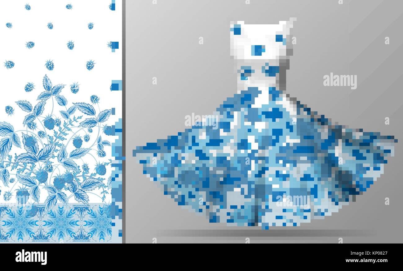 Seamless vertical raspberries design with ornate border. Floral pattern ...