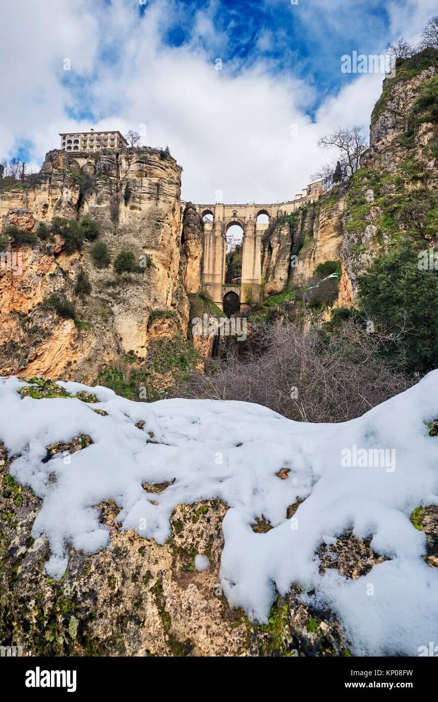 Puente Nuevo (new bridge), Tajo Gorge, Winter, Ronda. Malaga province, Andalusia, Spain Stock ...