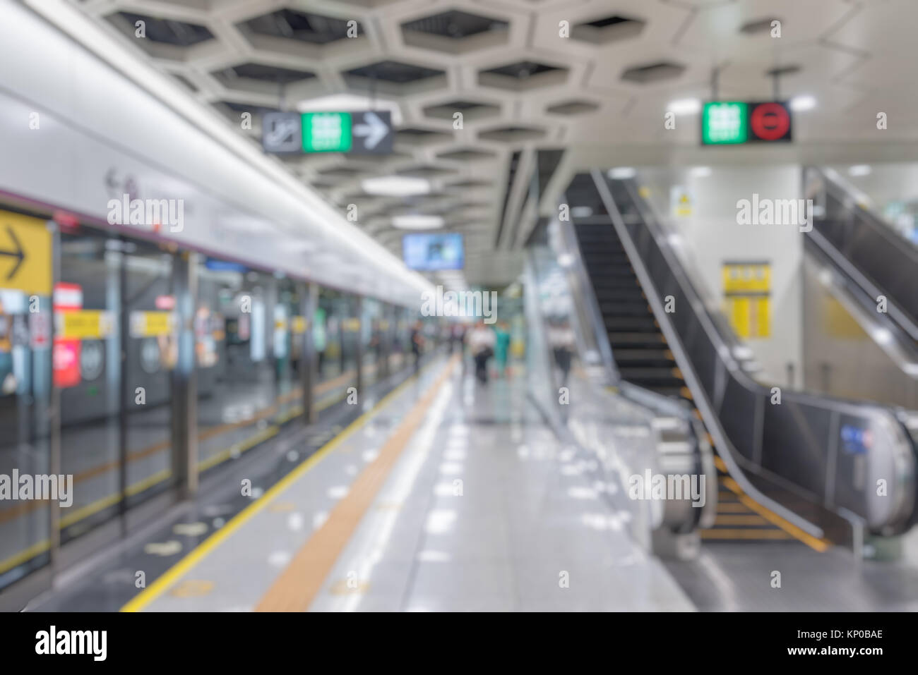 escalator and empty platform in underground subway station in Shanghai ...