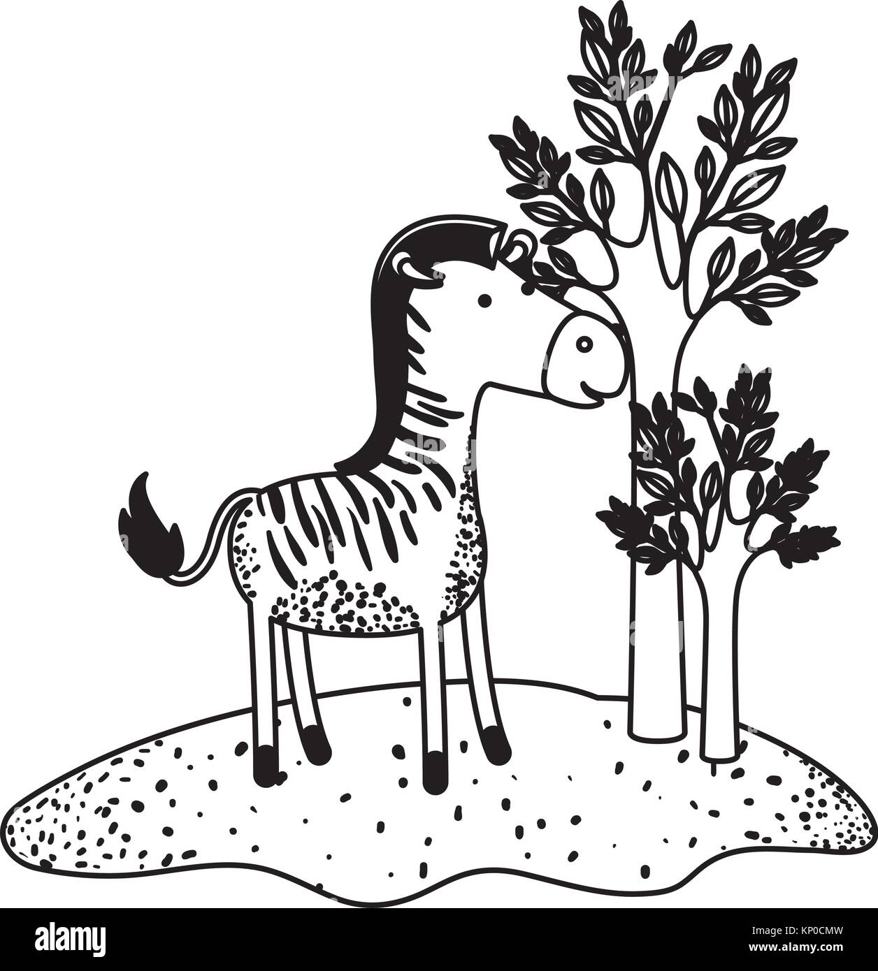 zebra cartoon next to the trees in black sections silhouette Stock ...
