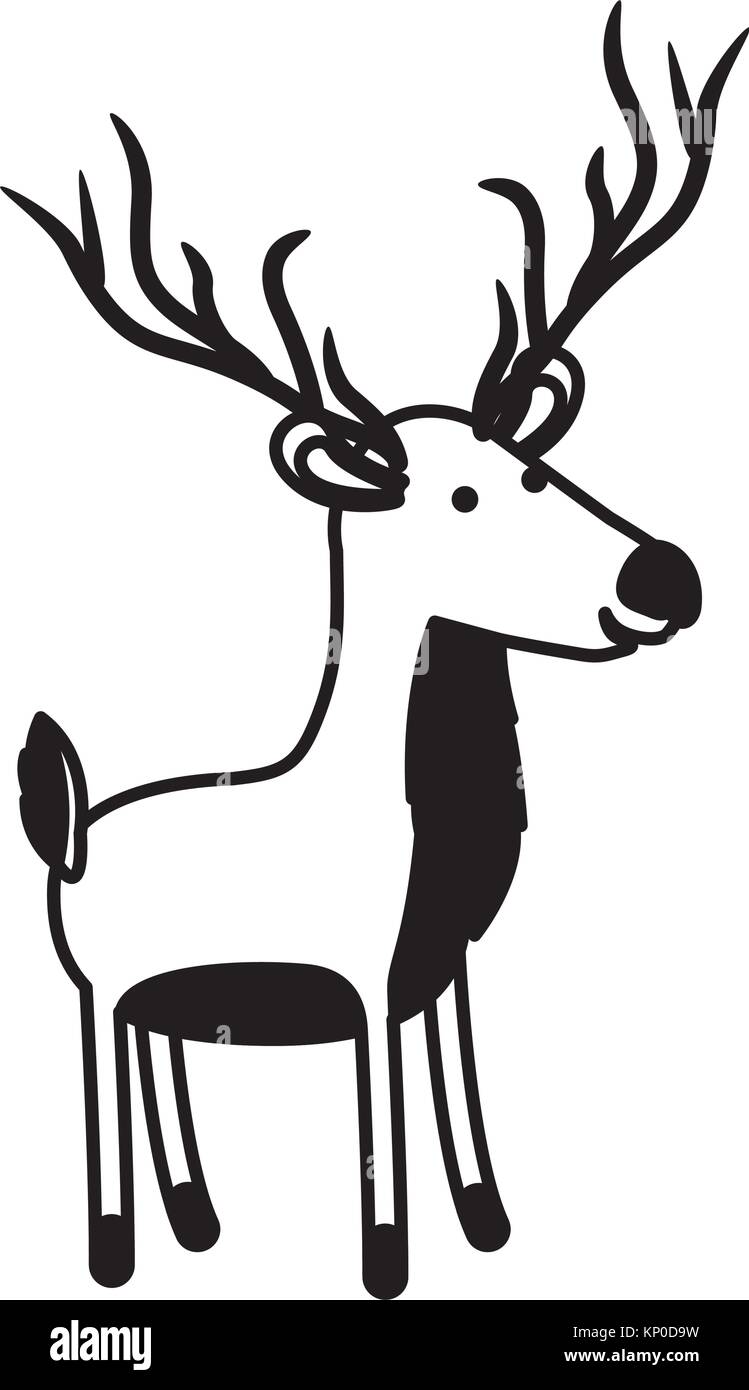 deer cartoon in black sections silhouette on white background Stock ...