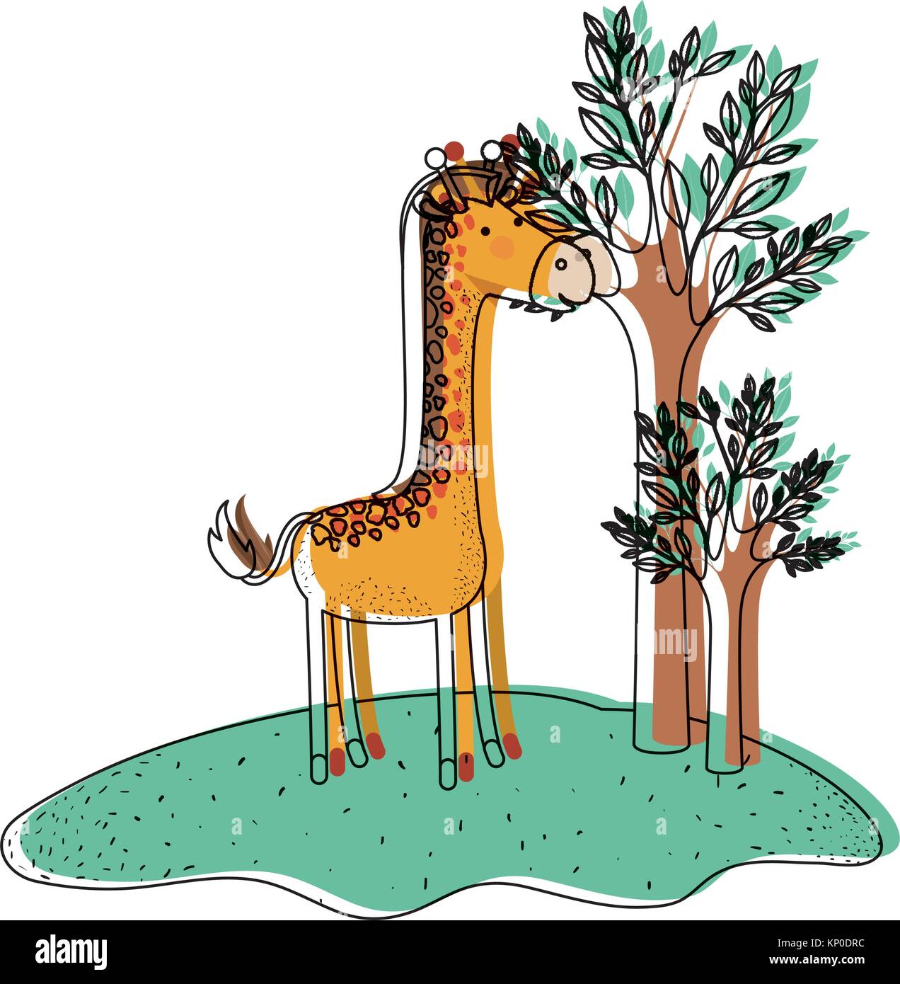 giraffe cartoon in forest next to the trees in watercolor silhouette ...