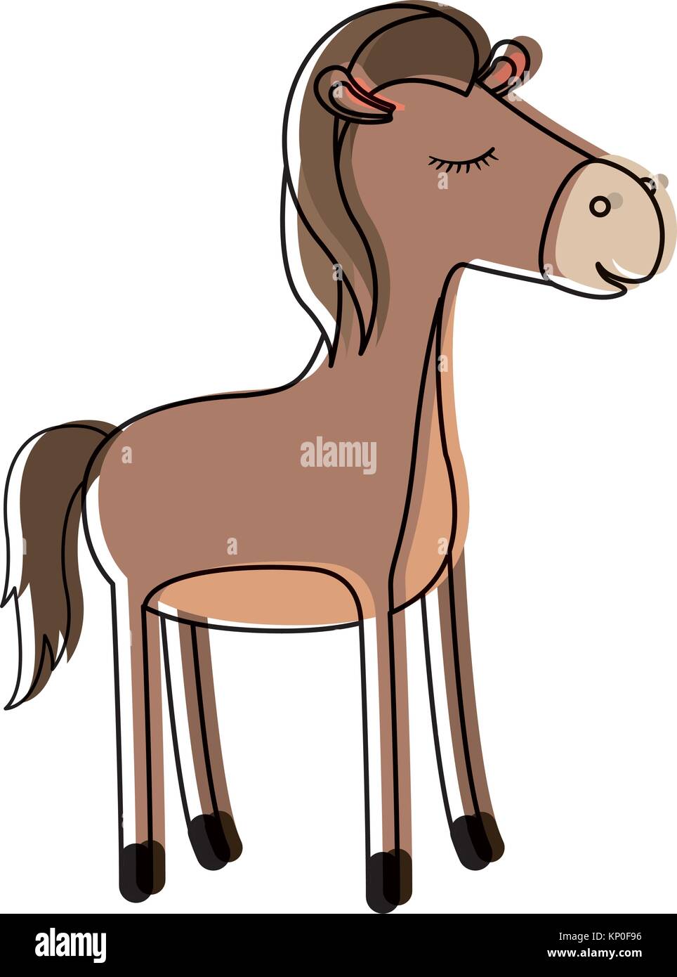 mare cartoon with closed eyes expression colorful in watercolor ...