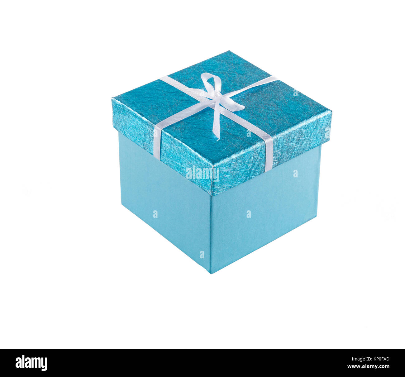 Blue gift box with ribbon isolated on white Stock Photo - Alamy