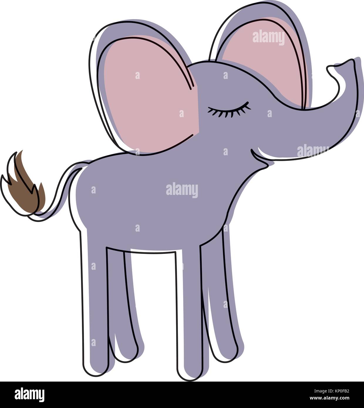 female elephant cartoon with closed eyes expression in watercolor ...