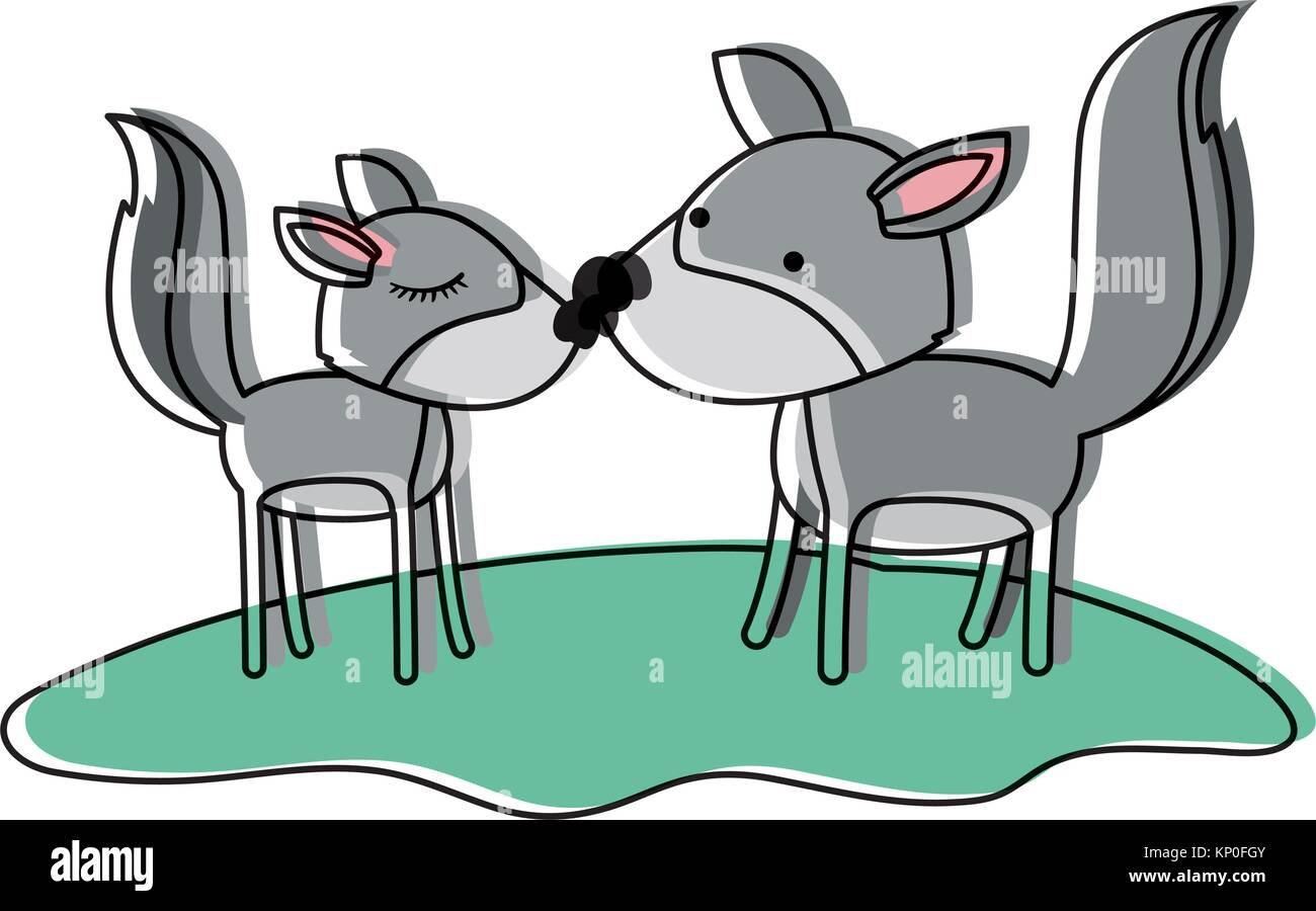 wolves couple over grass in watercolor silhouette Stock Vector Image ...
