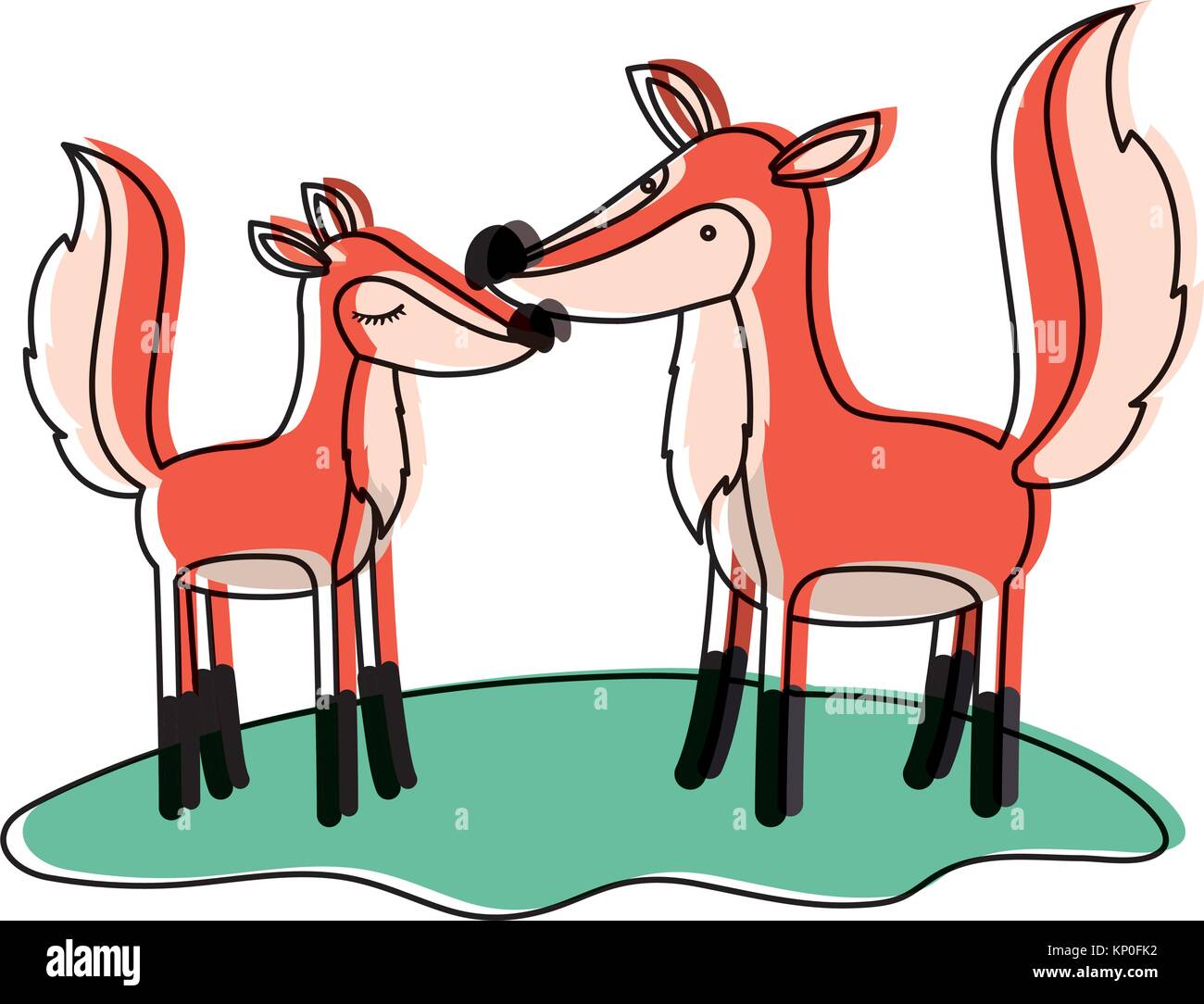 fox couple over grass in watercolor silhouette Stock Vector Image & Art ...