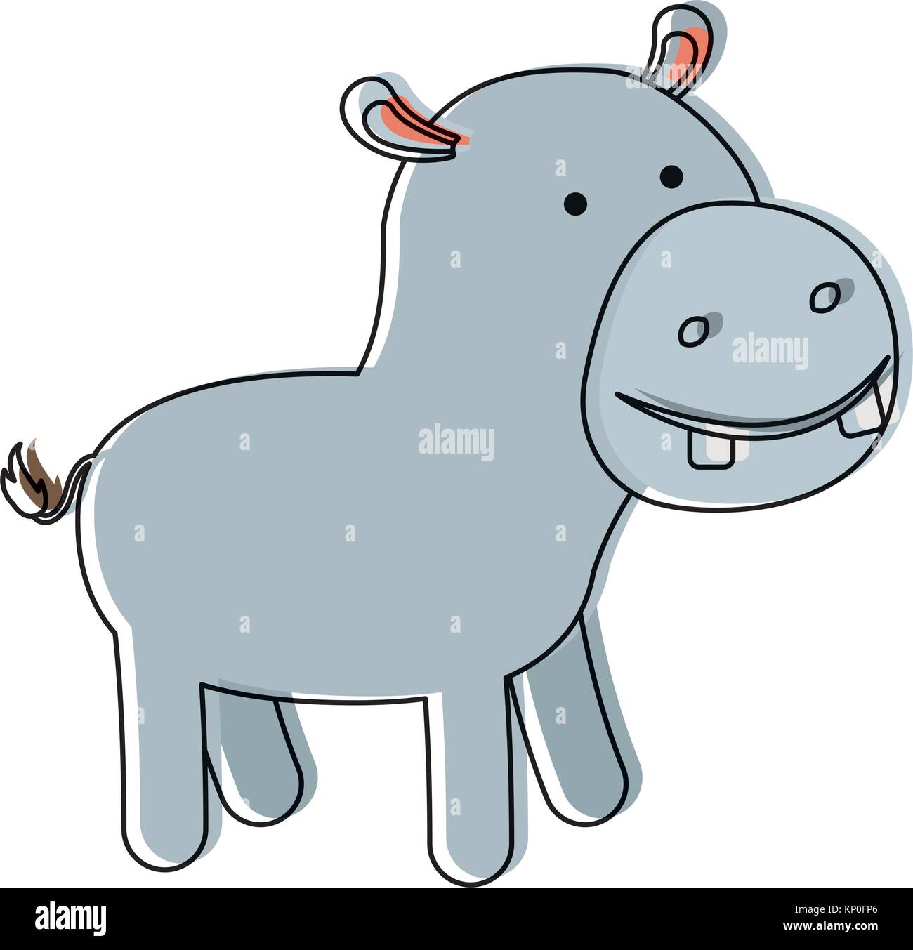 hippopotamus cartoon in watercolor silhouette with thin contour Stock ...