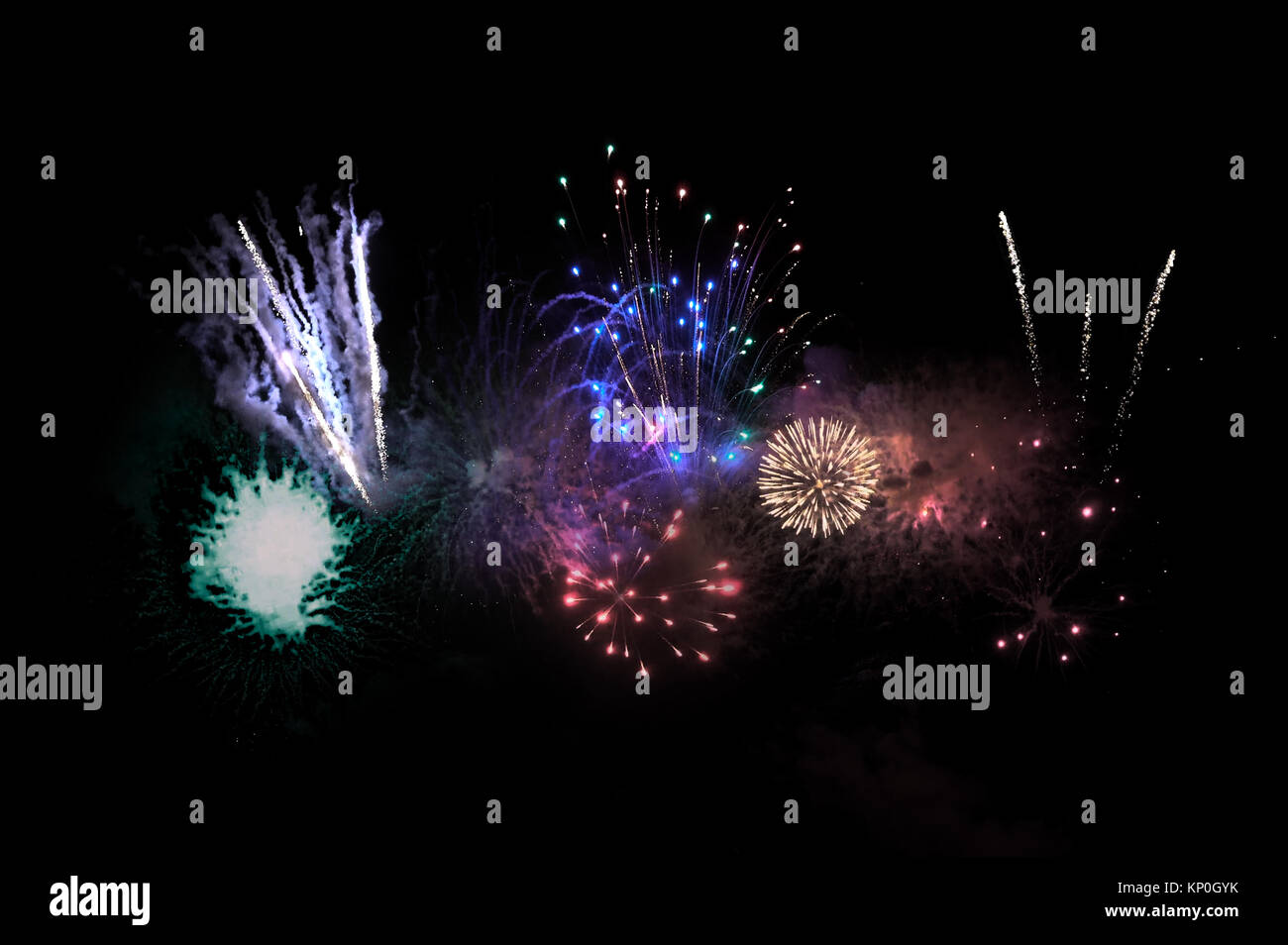 Colorful fireworks on black Stock Photo - Alamy