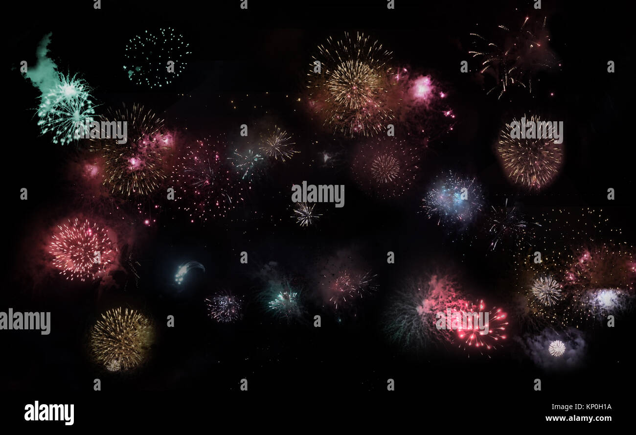 Colorful fireworks on black Stock Photo - Alamy
