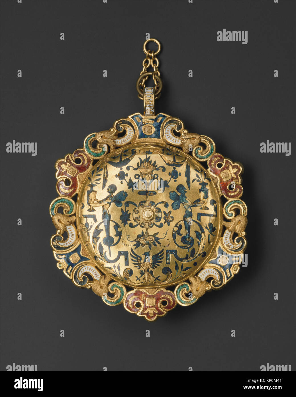 Decorative bronze hat badge mounted as a pendant, illustrating Marsyas ...