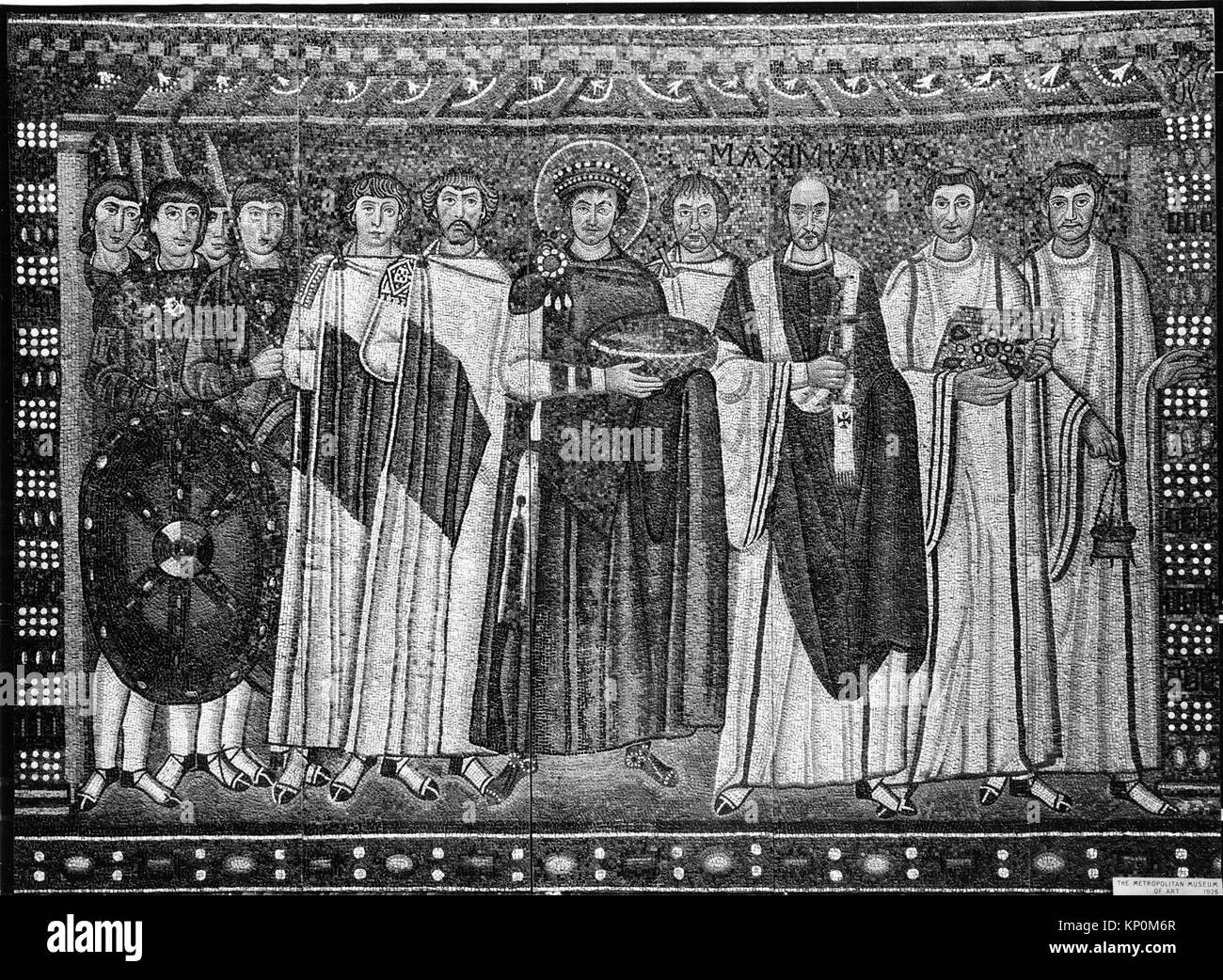 Depiction of Emperor Justinian I with his court members, highlighting ...