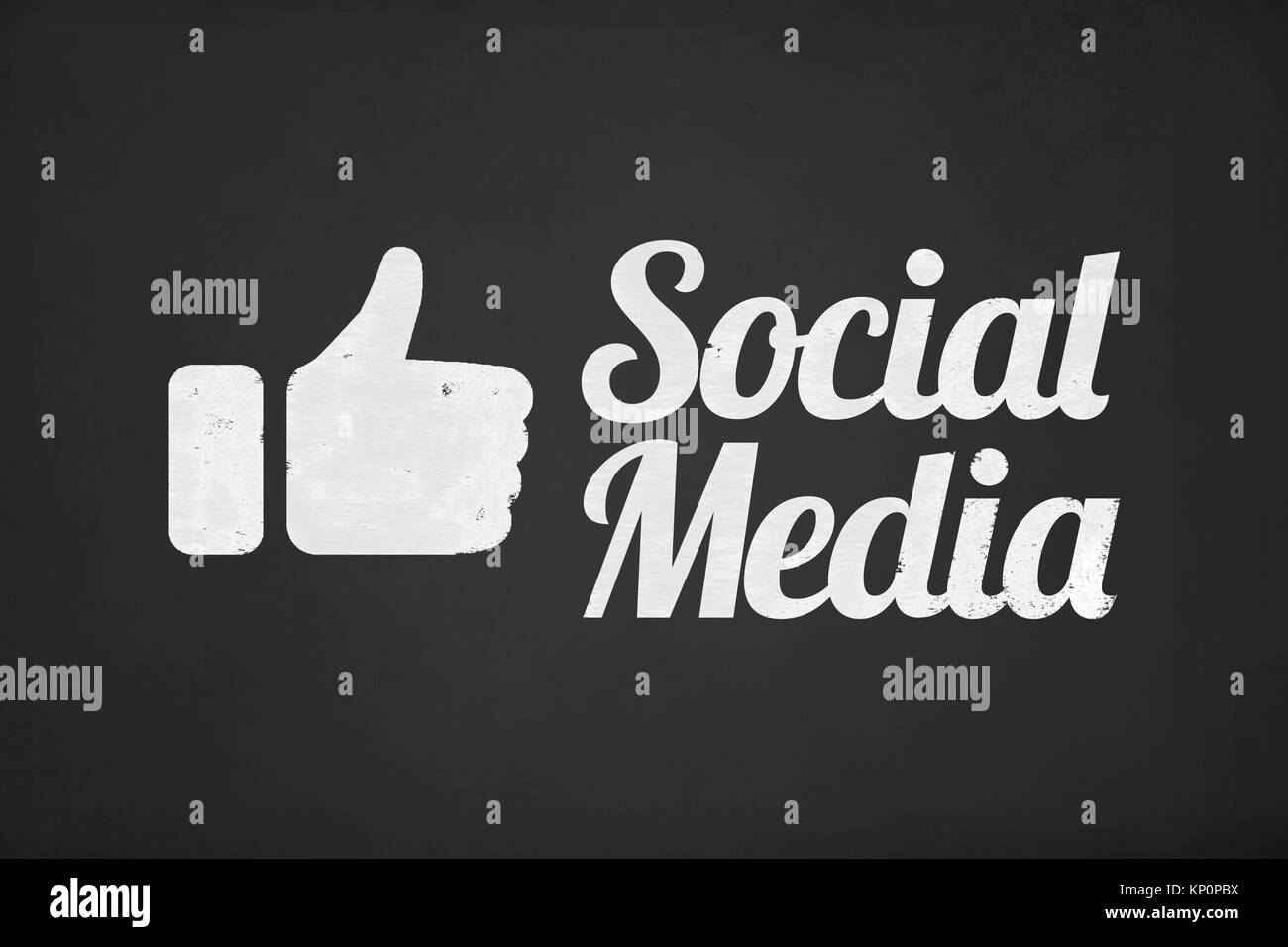 Illustrative white social media word with thumb up like sign on black ...