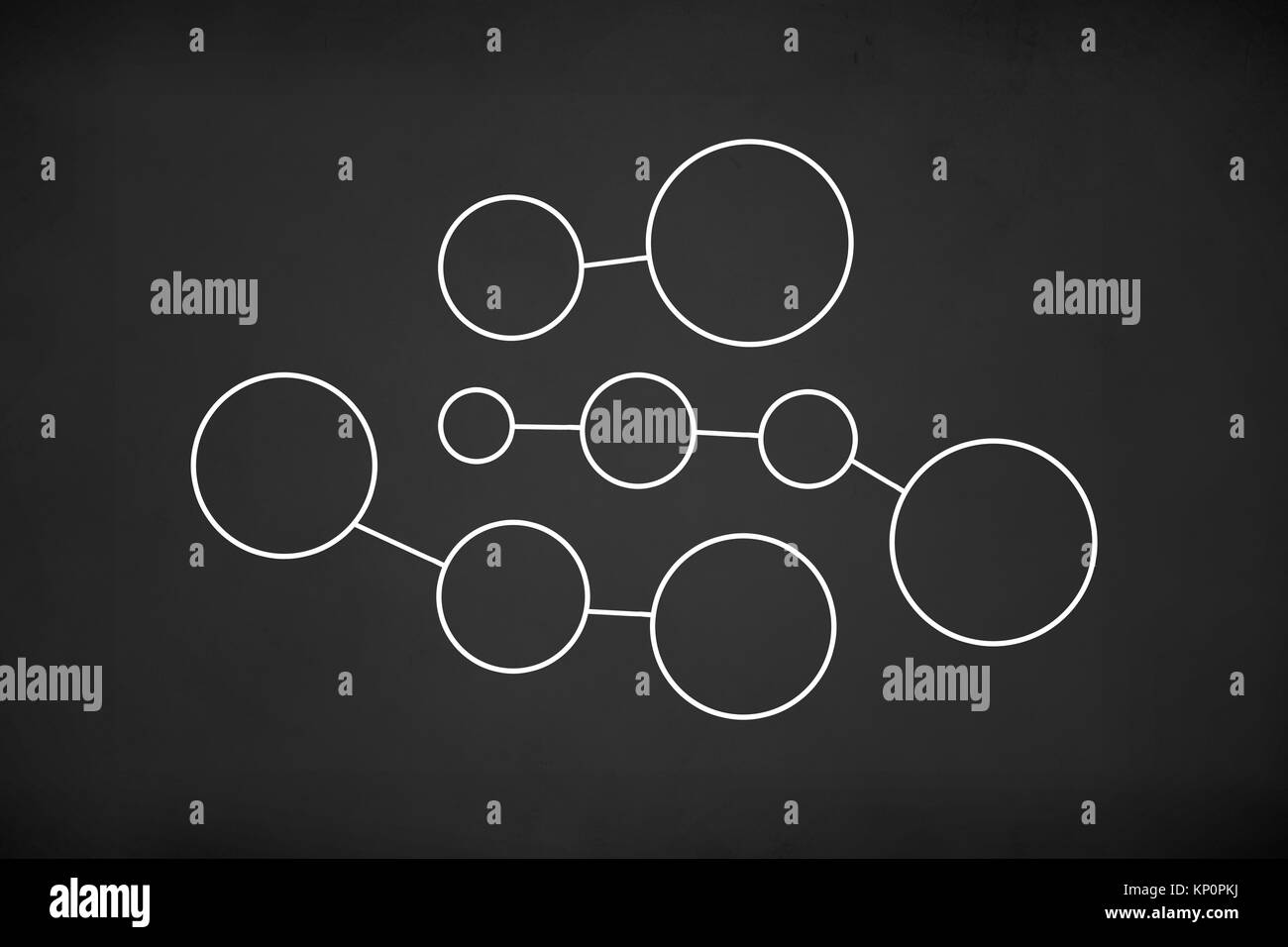Illustrative white circles connected each other in groups network, on ...