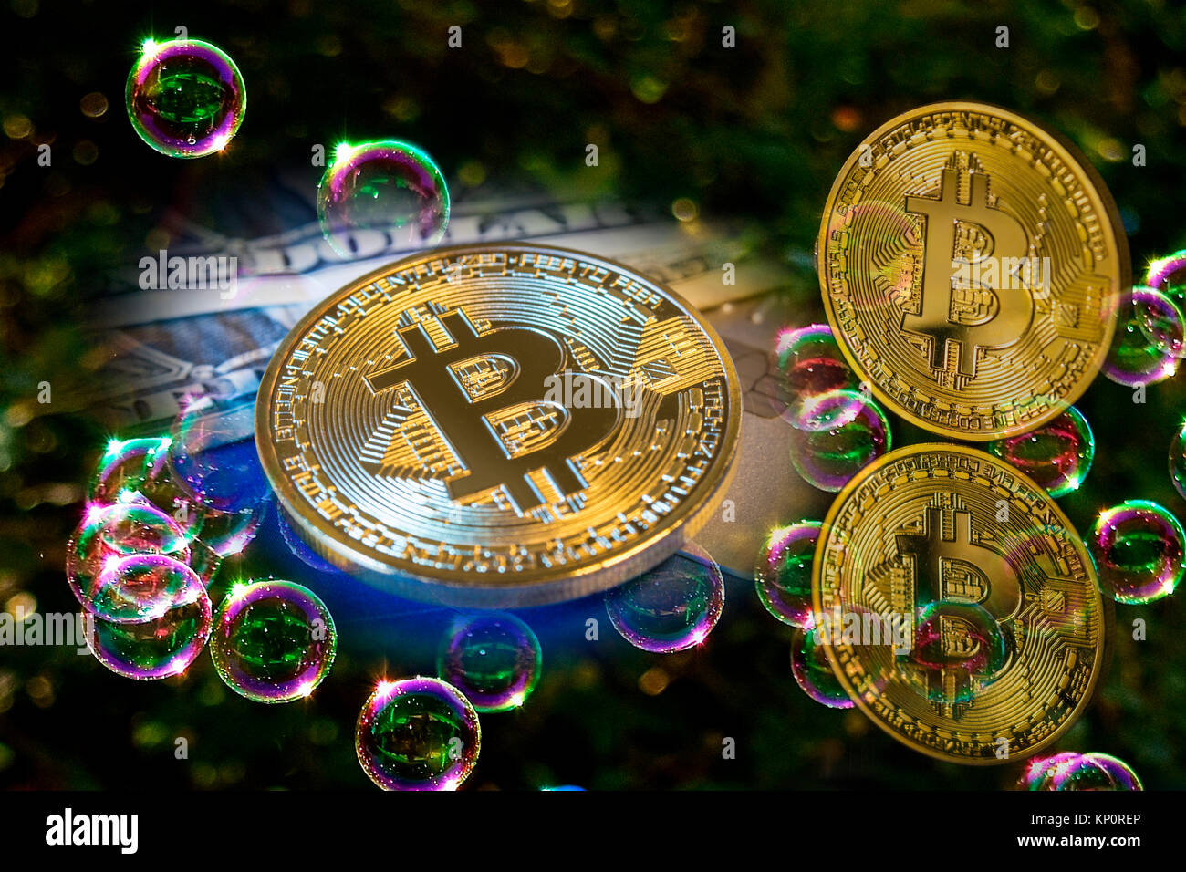 bitcoin and a soap bubbles concept Stock Photo - Alamy