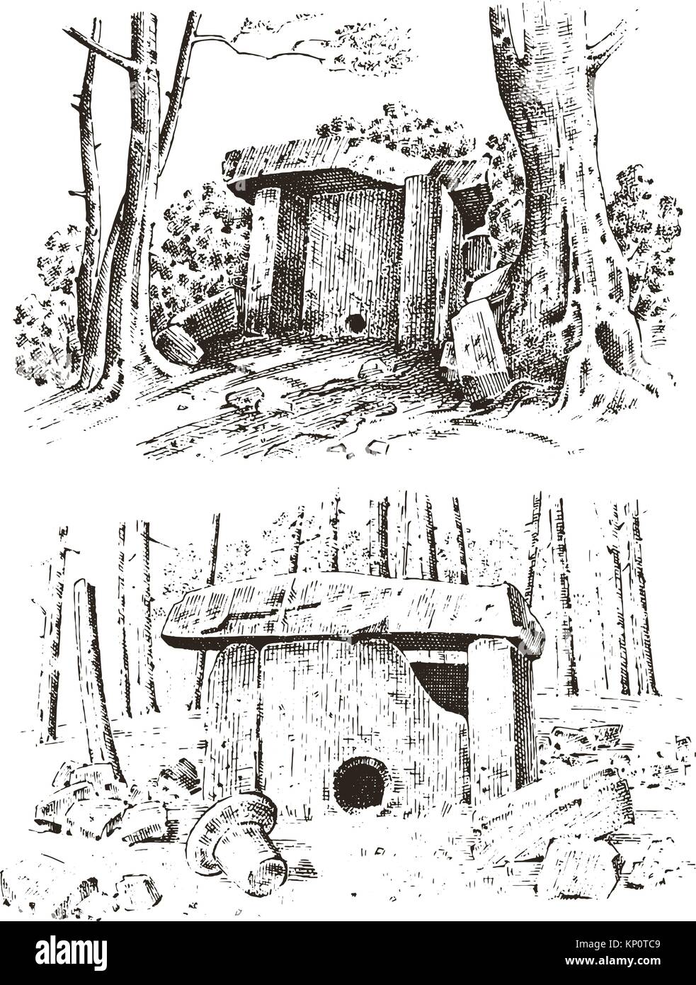 ancient cave. prehistoric house of wood or stone rock with the remains ...
