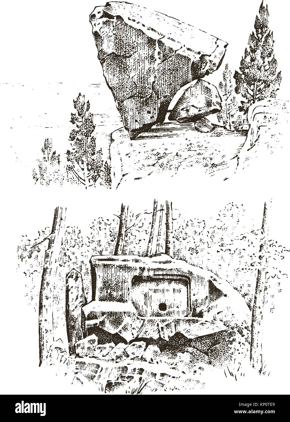 ancient cave. prehistoric house of wood or stone rock with the remains ...