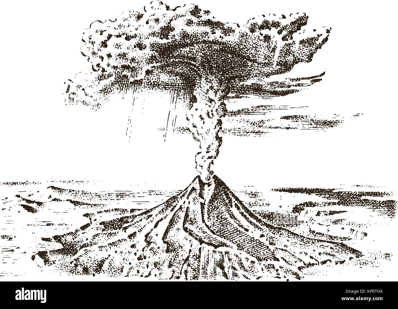 volcano activity with magma, smoke before the eruption and lava or ...