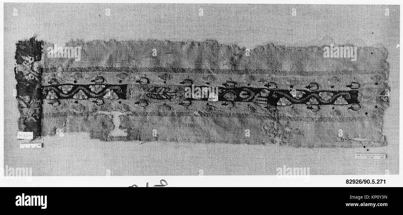 This textile fragment features a tapestry-weave band with an applied ...