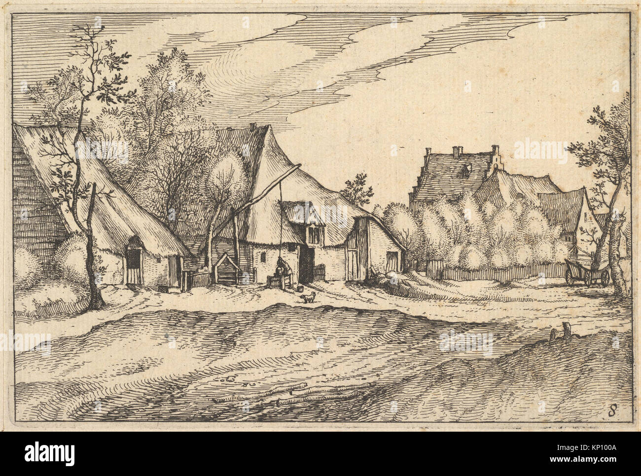 Depiction of village farms showing buildings, field layouts, and ...