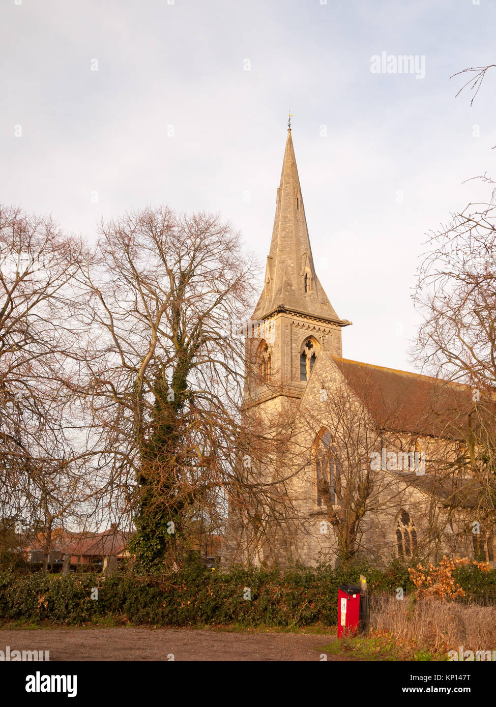 side view of mistley english christian church tower top clear sky ...