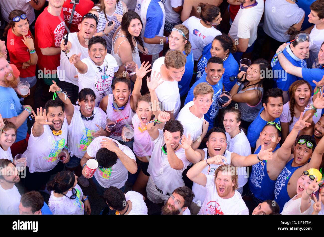 Young people enjoying the Tomatina, the world´s largest tomato fight ...