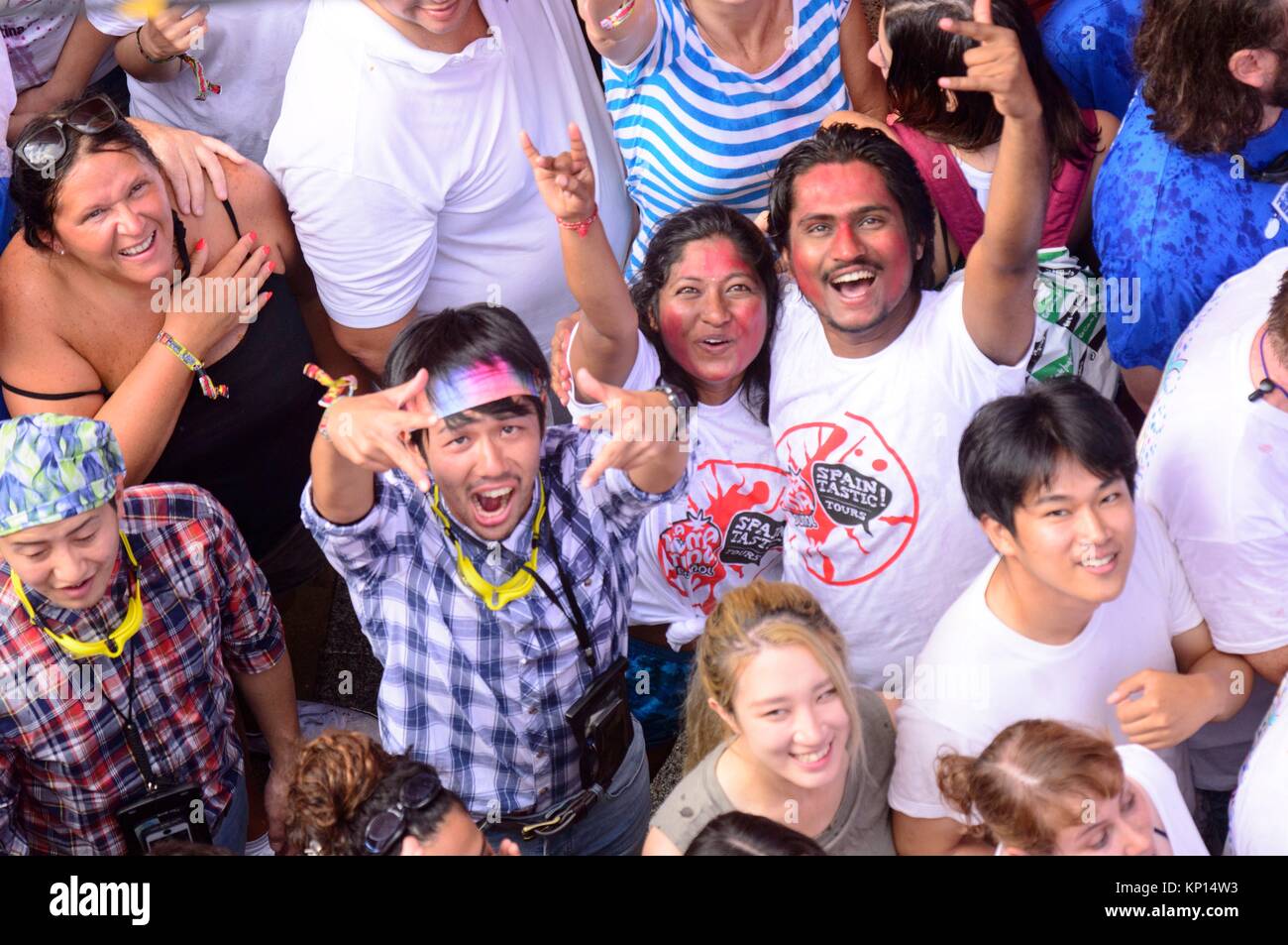 Young people enjoying the Tomatina, the world´s largest tomato fight ...