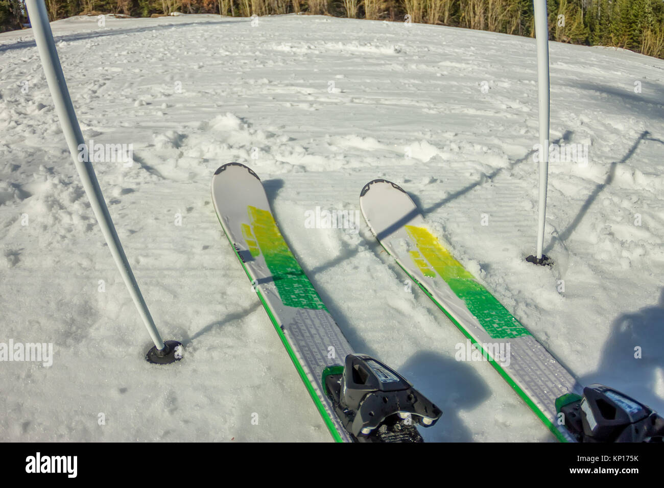 Skier first-person view of the ski snow slope Stock Photo - Alamy